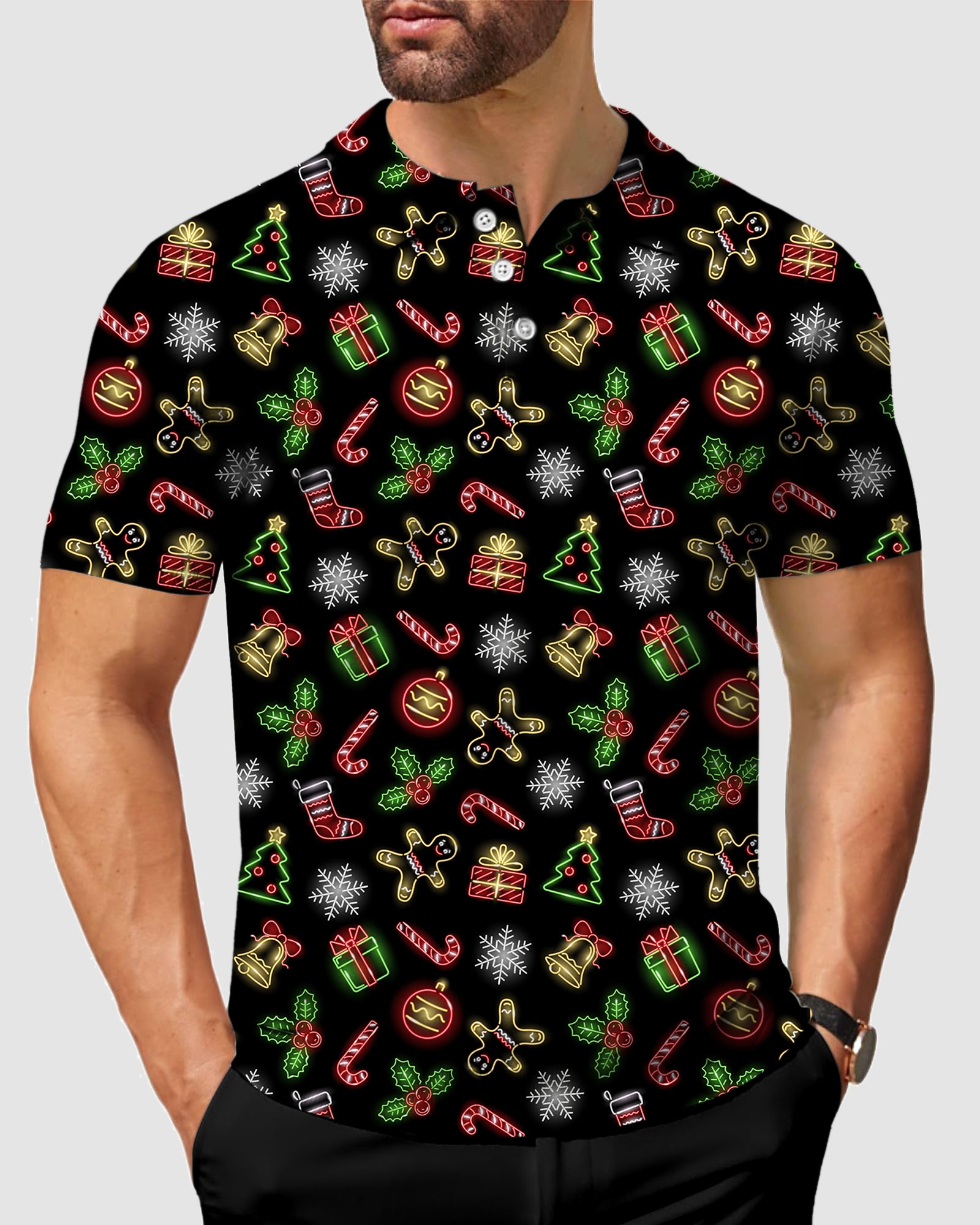 Christmas cartoon Men's golf polo | Customized Elegance