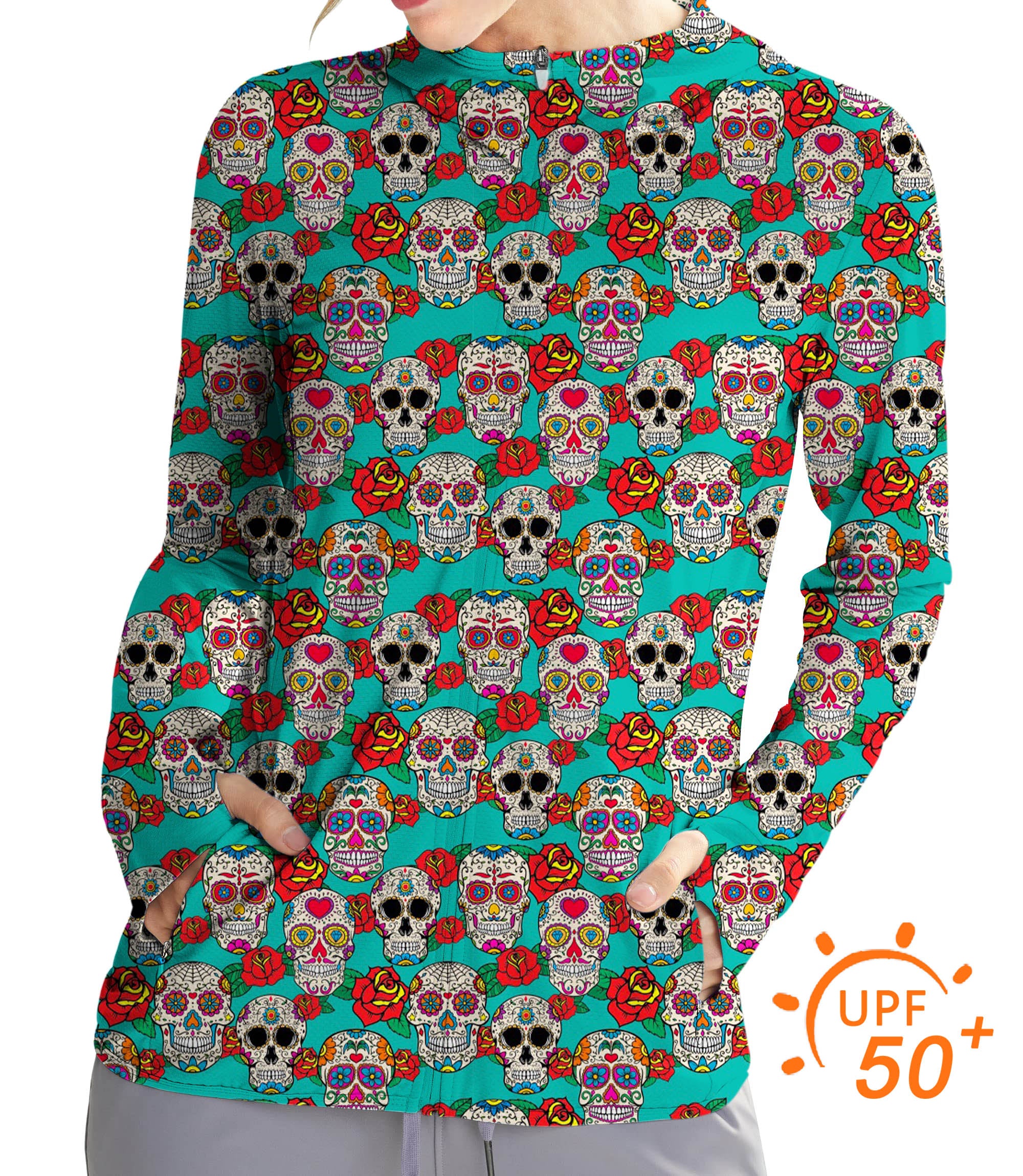 Women's Outdoor Skull and Rose Golf Sun Protection Slim Fit zip hoodies