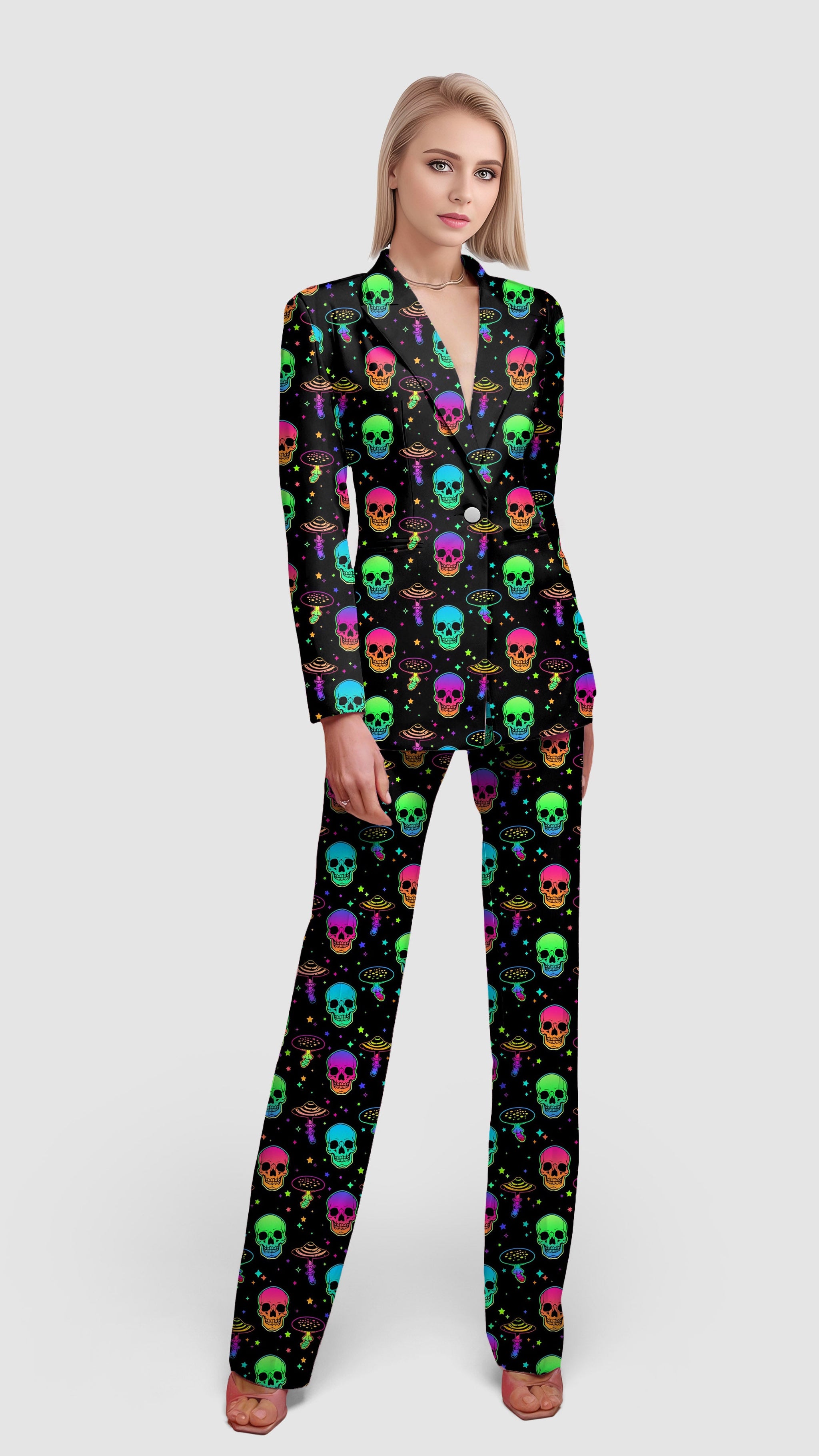 Neon Mushroom Skeleton-Women's Blazer Casual Work Office Blazer Suit set