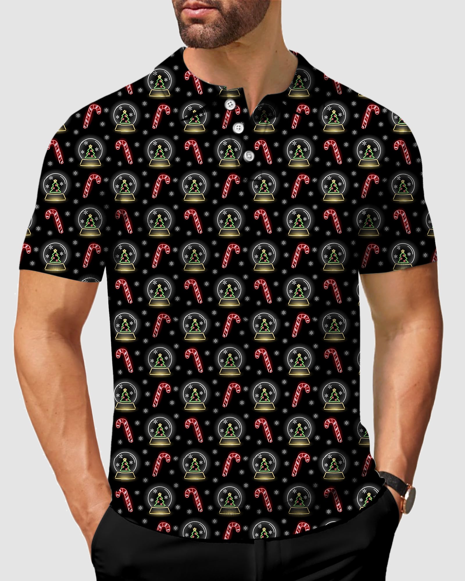 Men's Neon Candy Canes Golf Polo - Customizable, Stretch Fabric