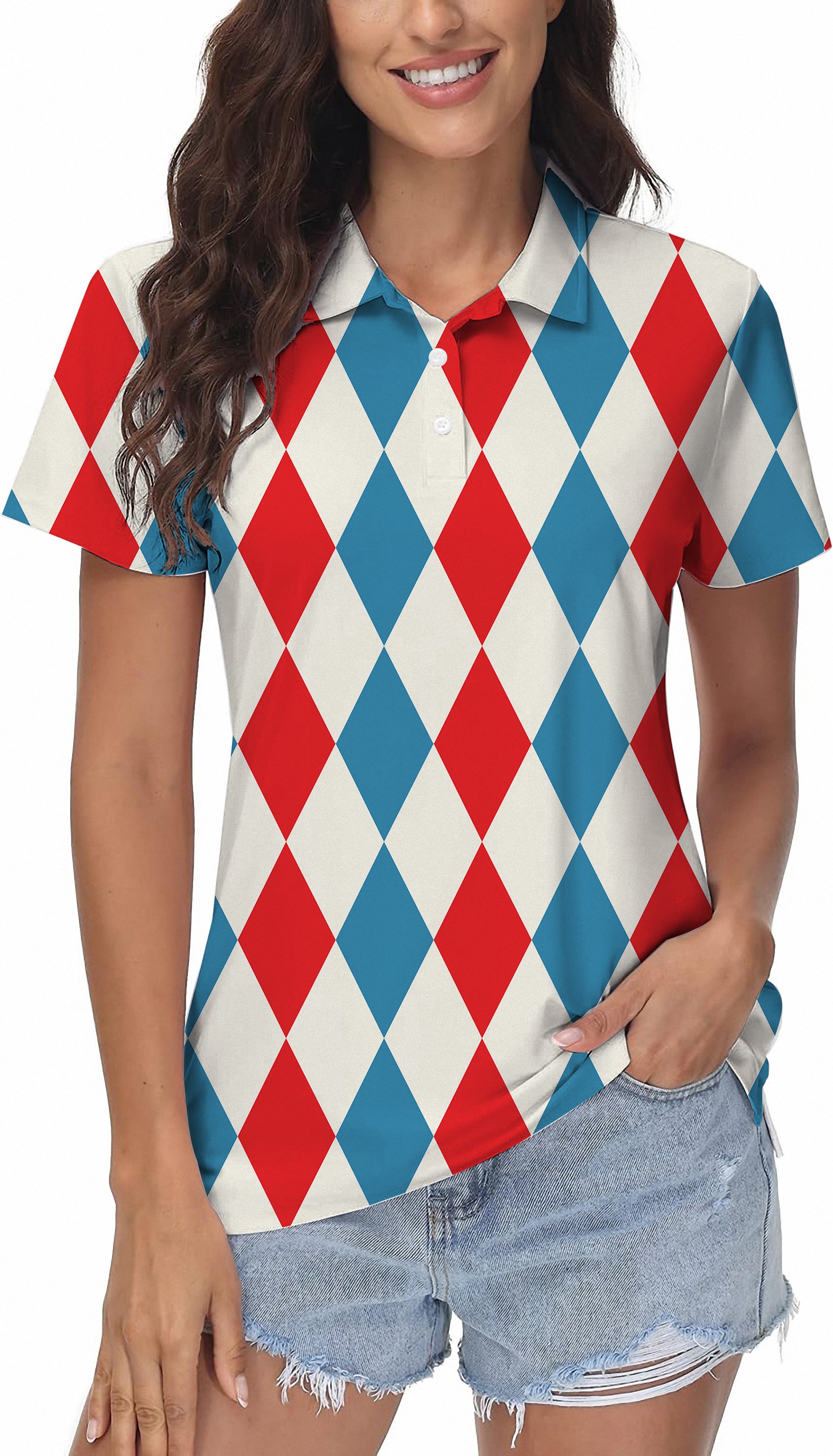 Geometric checkerboard Argyle Women's Golf Polo