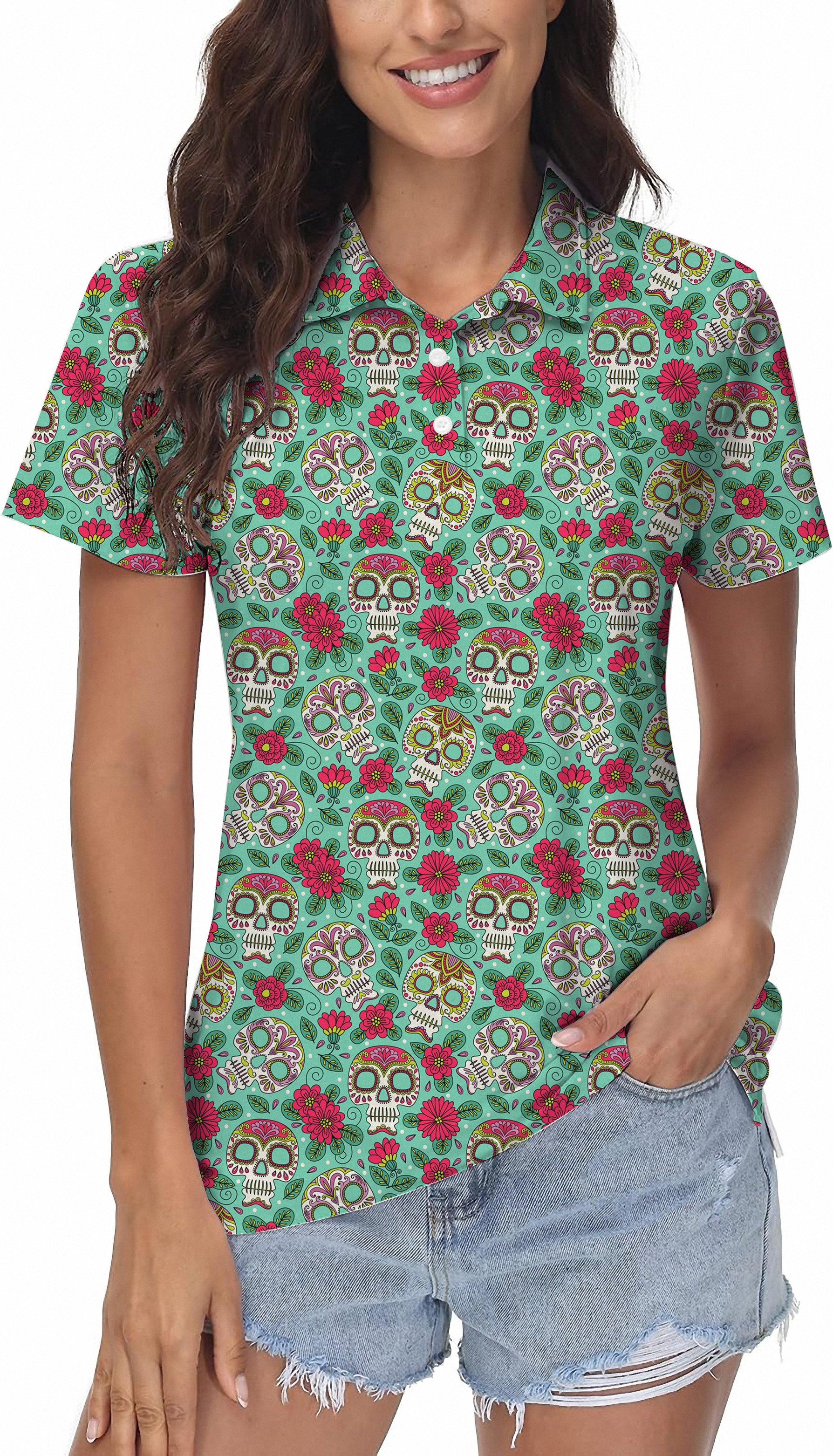 Skull and Rose Women's Golf Polo - Performance and Style