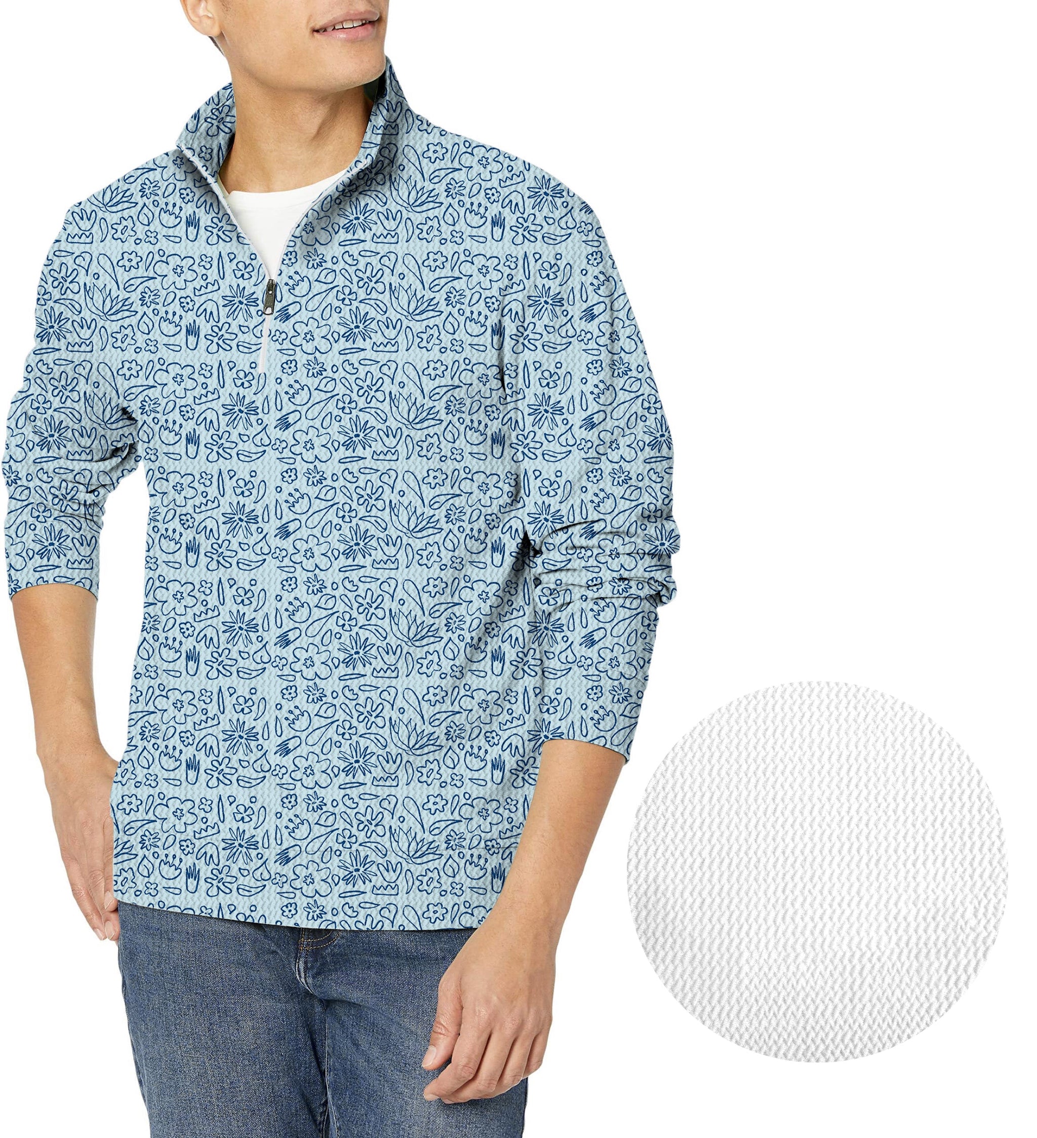 Simple Blue flower drawing Men's Golf Waffle Zipper Pullover