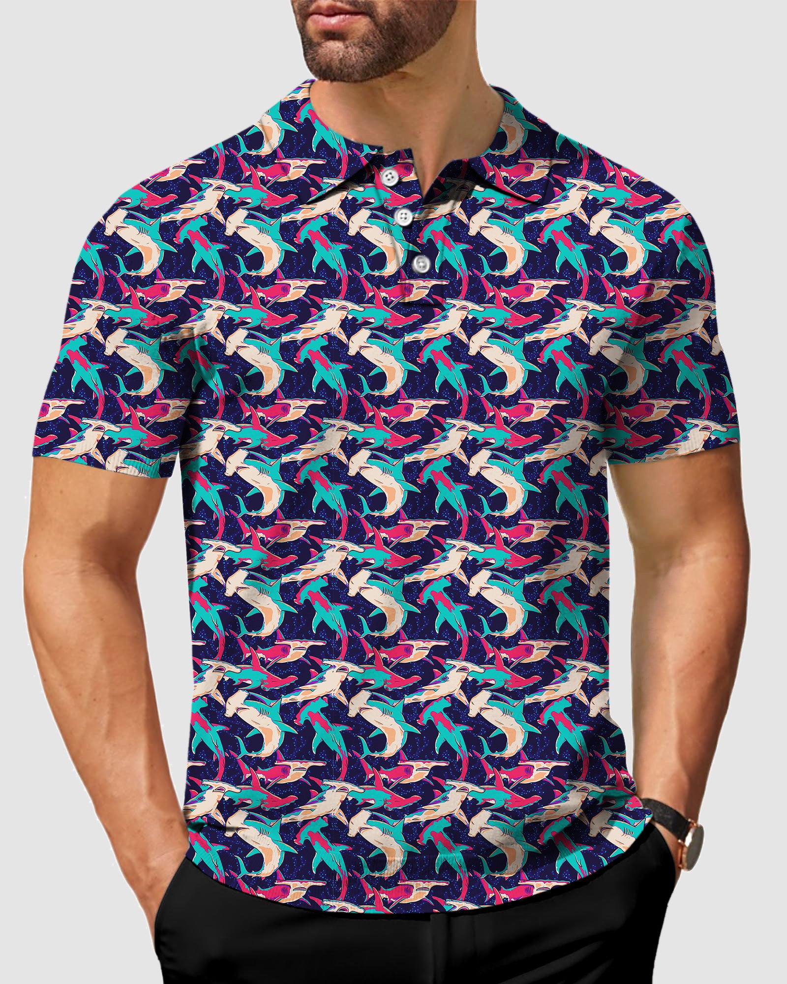 Men's sharks Golf Polo | Customized Four Way Stretch Fabric