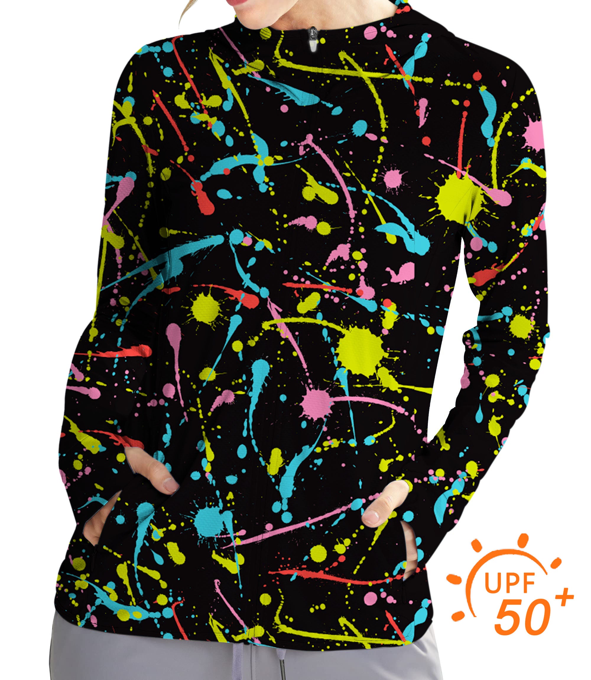 Women's Outdoor PAINT SPLATTER Golf Sun Protection Slim Fit zip hoodie