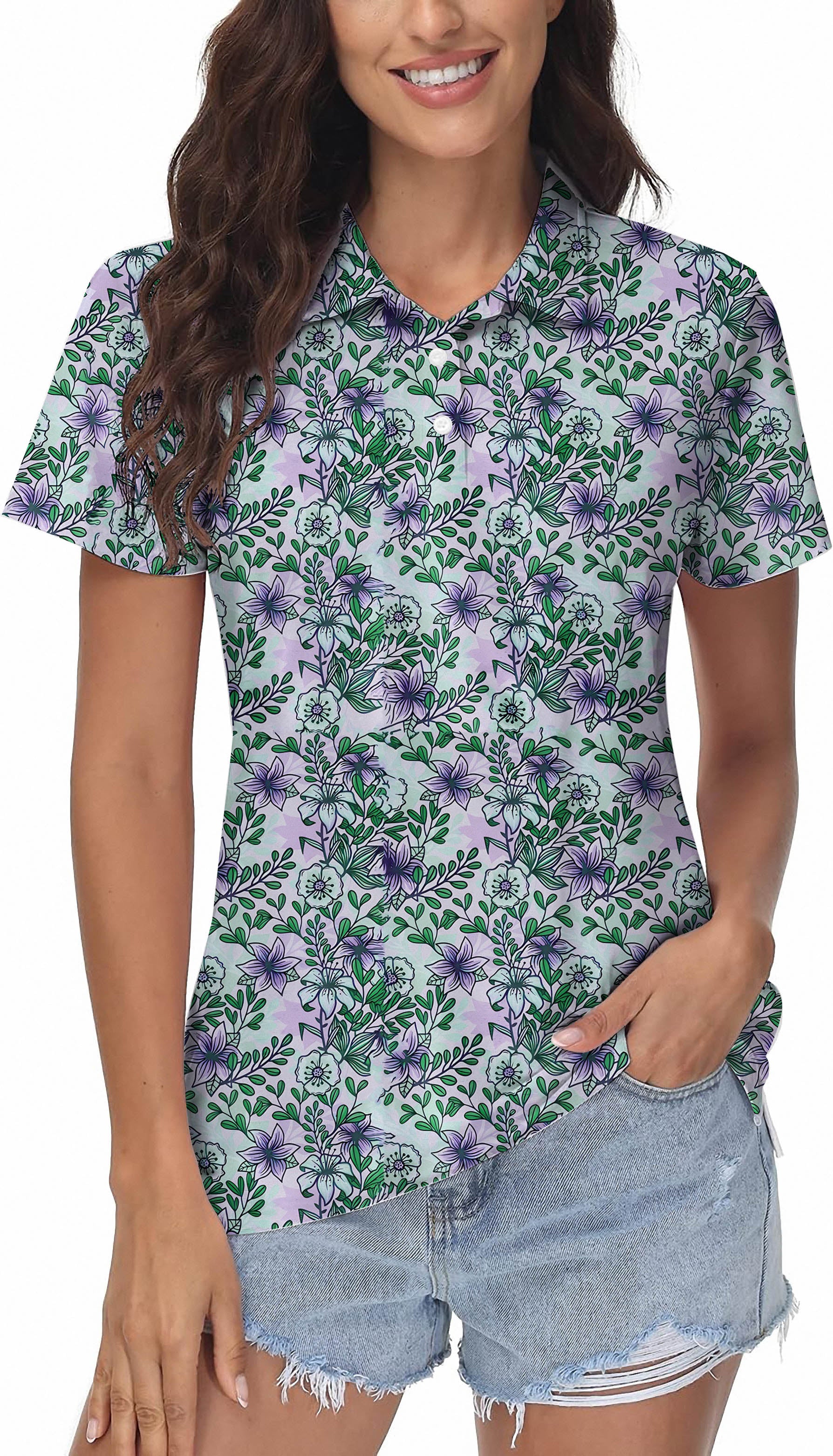 Purple flowers Women's Golf Polo | Performance & Style