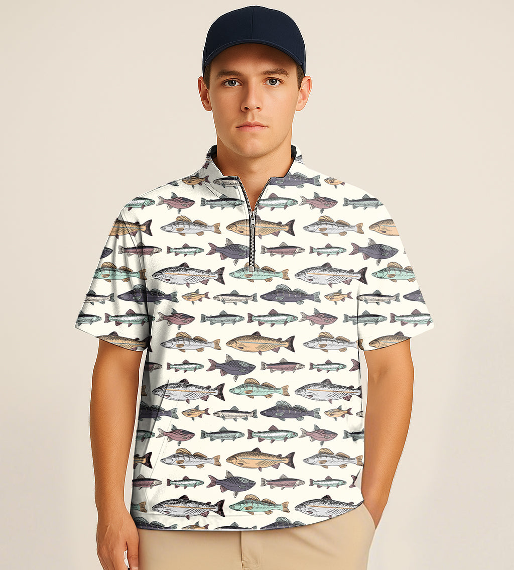 Men's Short Sleeve Quarter Zip Golf Pullover Master Baiter Embroidery