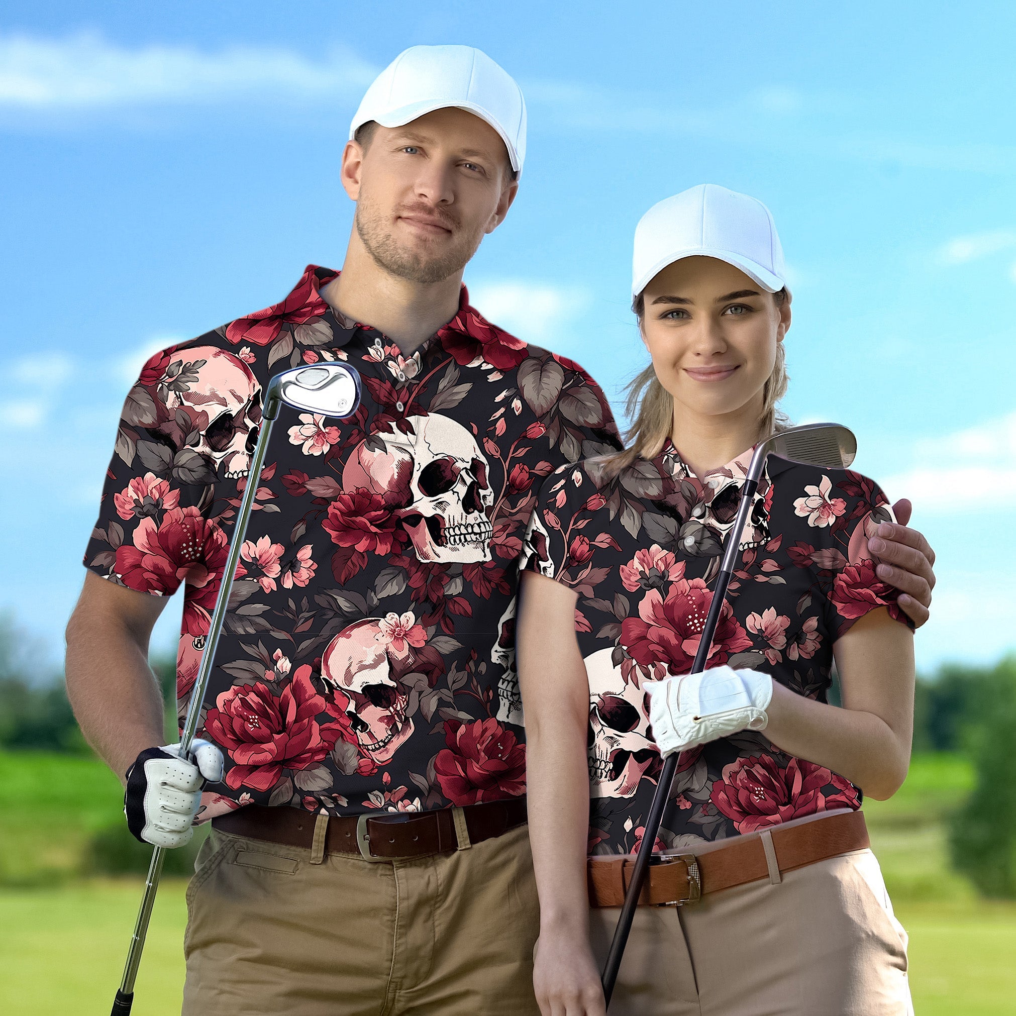 Couple Halloween floral skull set Golf Championship Trophy tournament