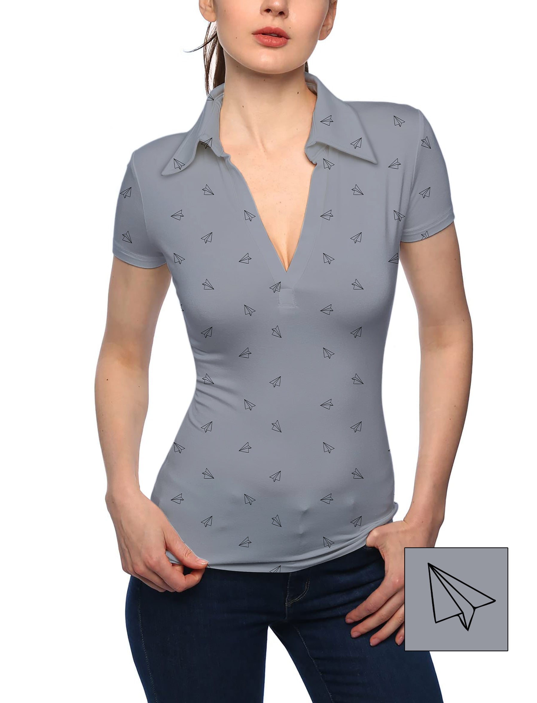 Women's Paper airplanes Custom The Background Color V Neck Golf Polo