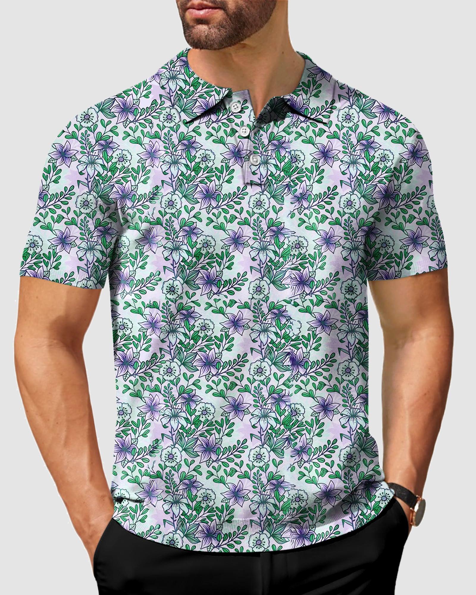 Men's golf polo Purple flowers | Customized Elegance