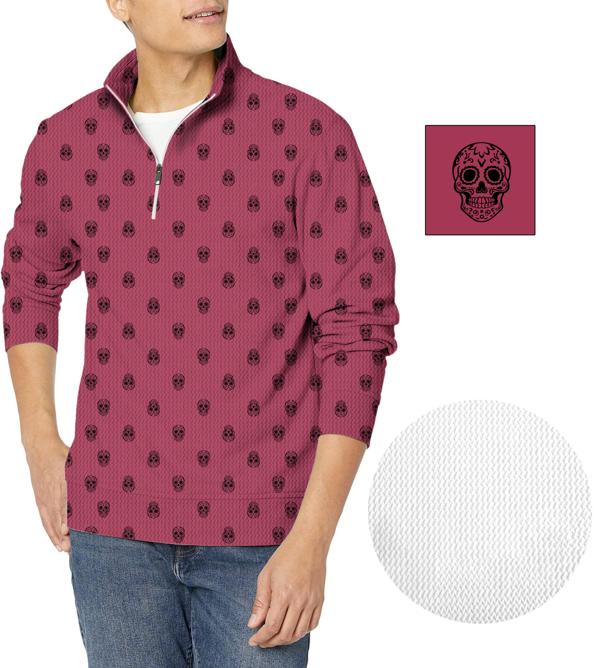 Skull Custom The Background Color Men's Golf Waffle Zipper Pullover