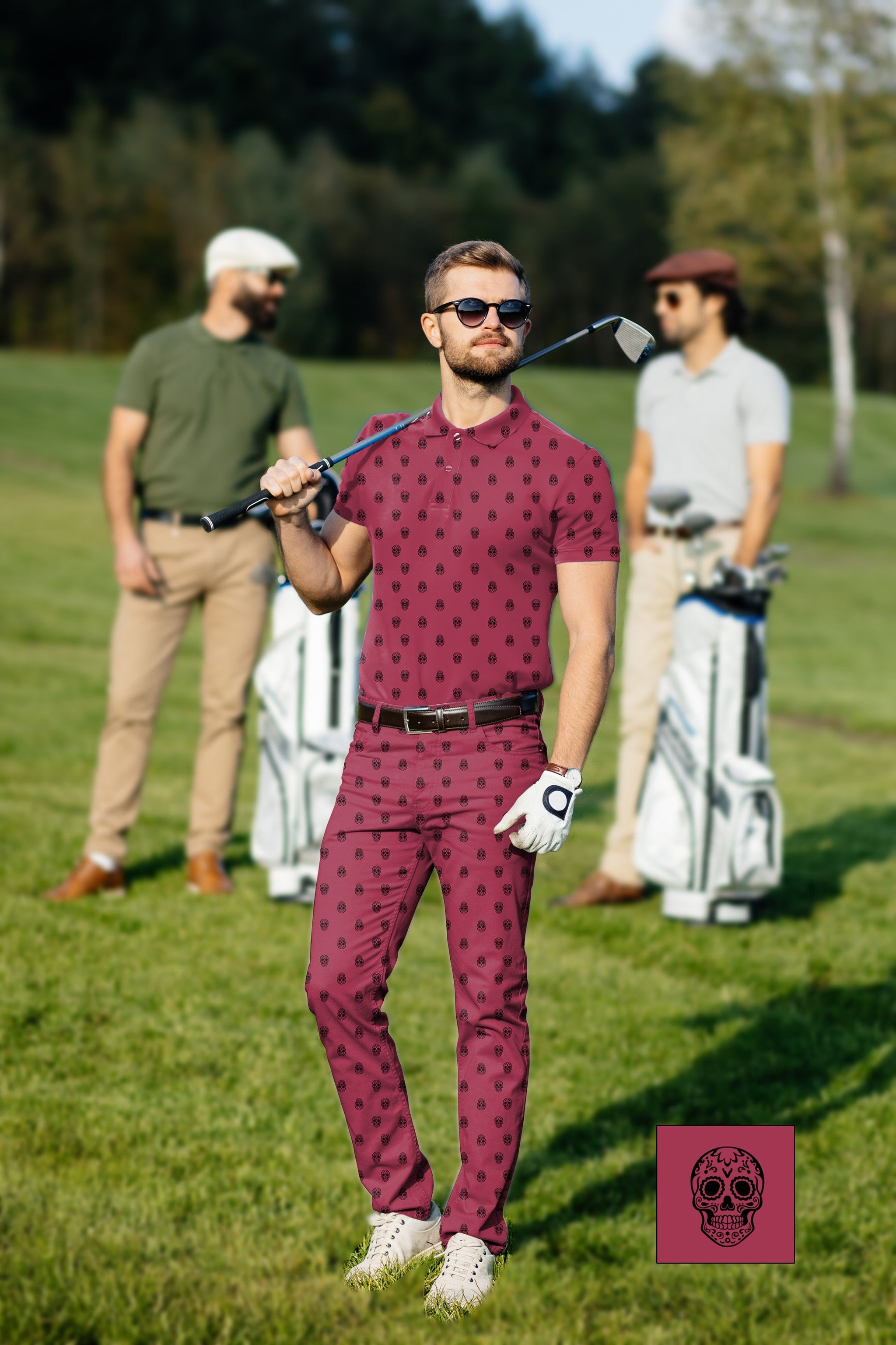 Men's Golf Set Polo+Pants Skull Custom The Background Color