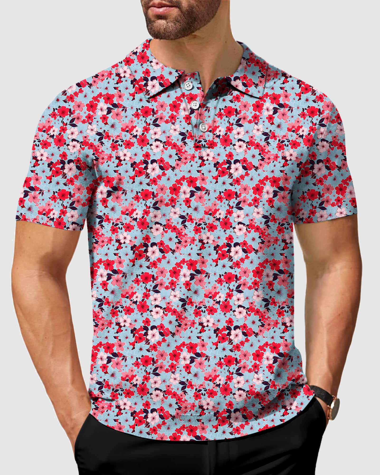 Men's Tropical flowers golf polo - Moisture-Wicking Fabric