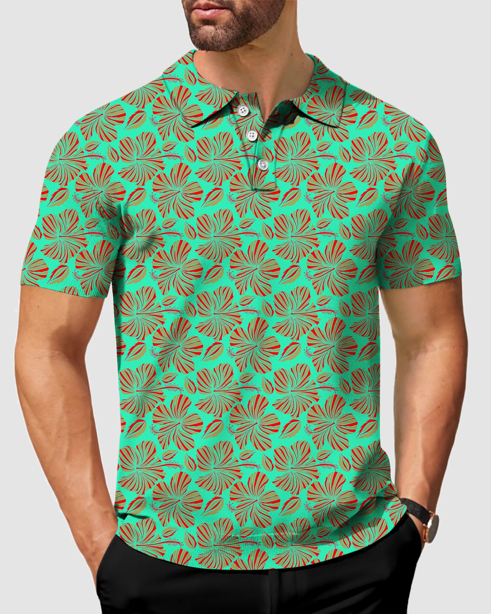 Men's GREEN FLOWERS Polo - Customized Elegance & Comfort