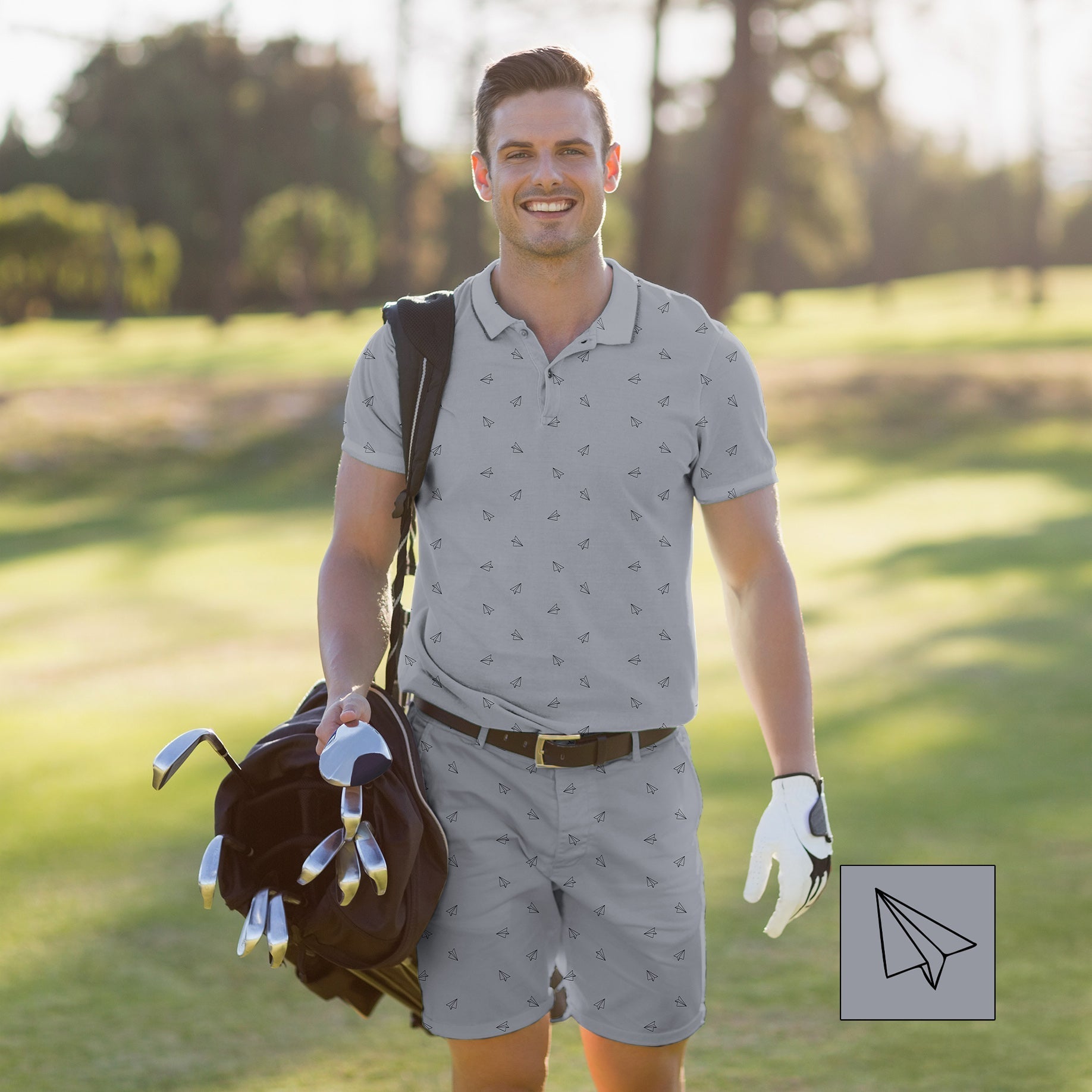 Men's Golf Set Polo+Shorts Paper airplanes Custom The Background Color