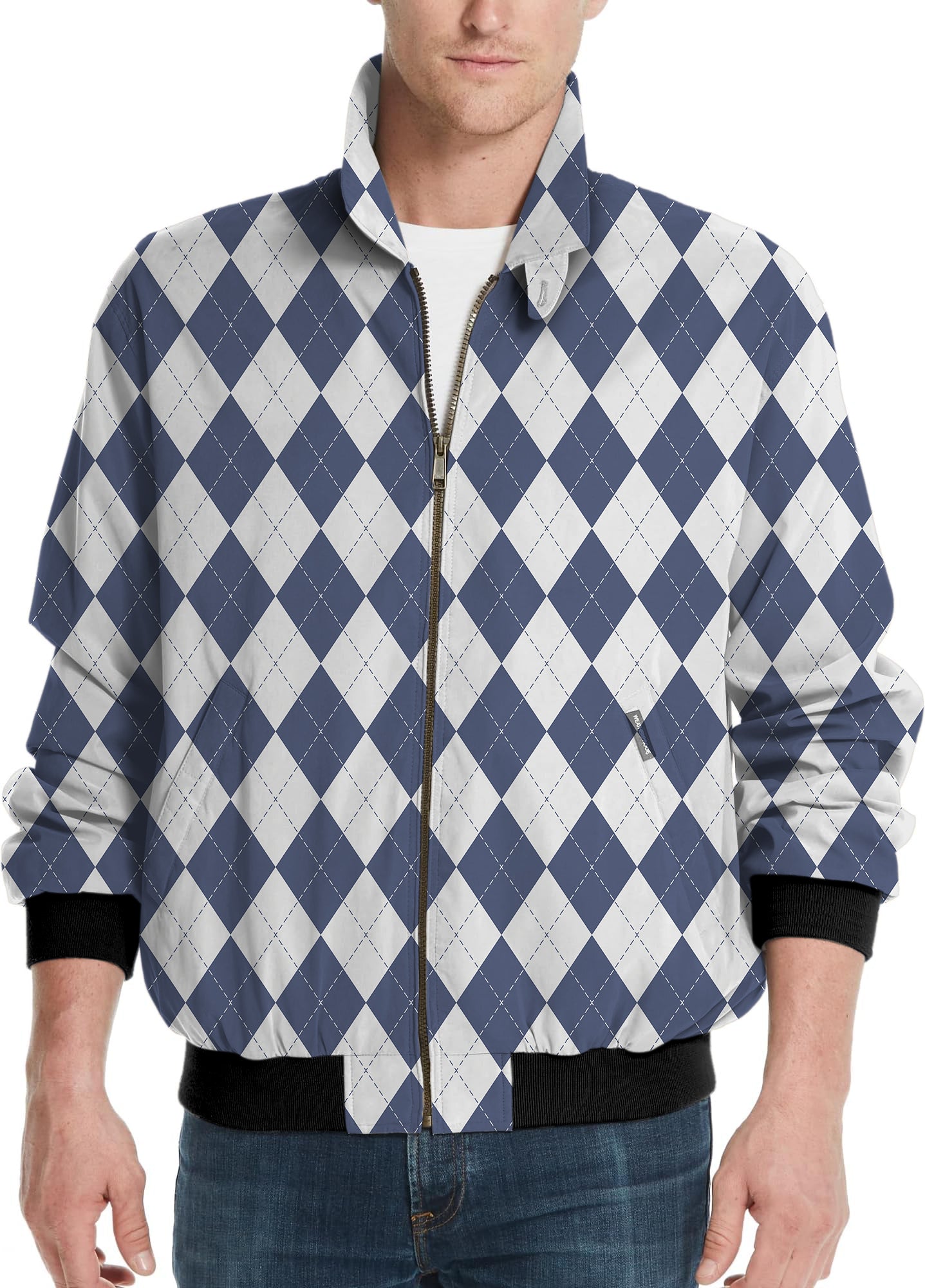 Blue diamond grid-Men's Golf Windbreaker Light Jacket
