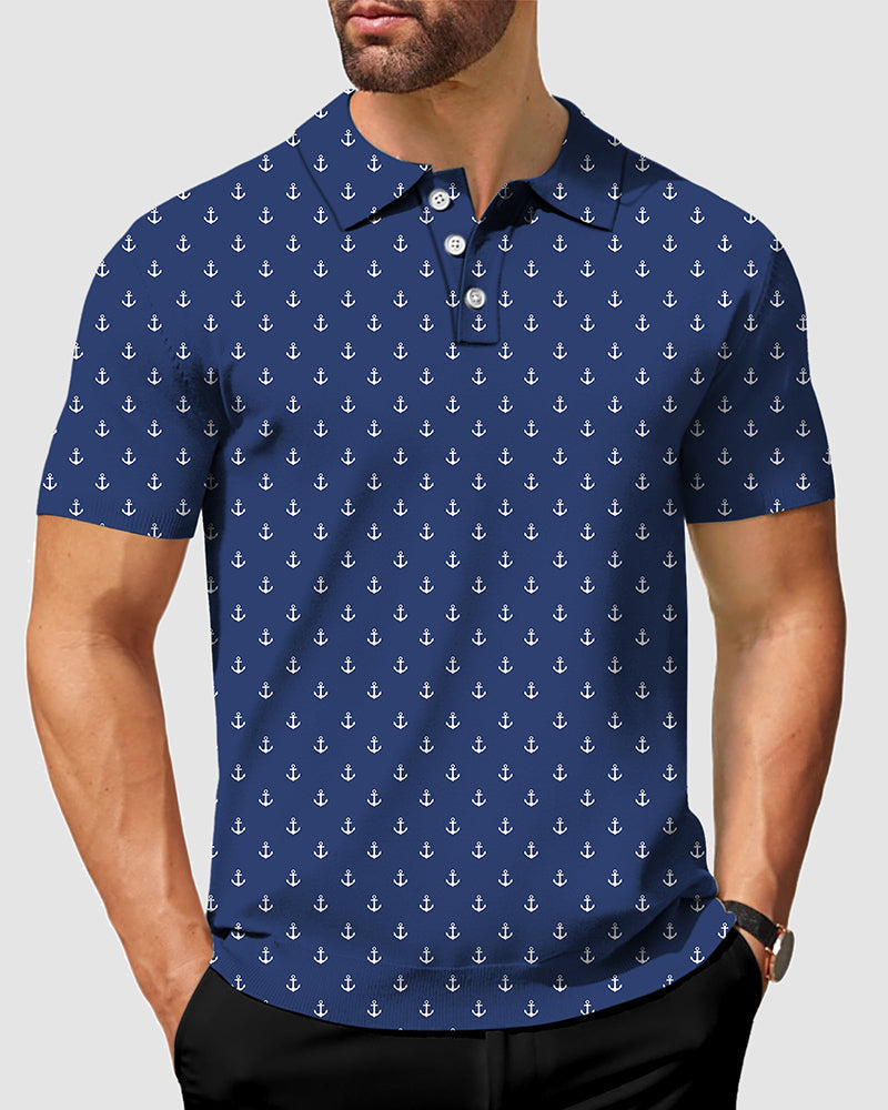 Men's Dark Blue Anchor Polo - Customizable, Comfort & UV Protection