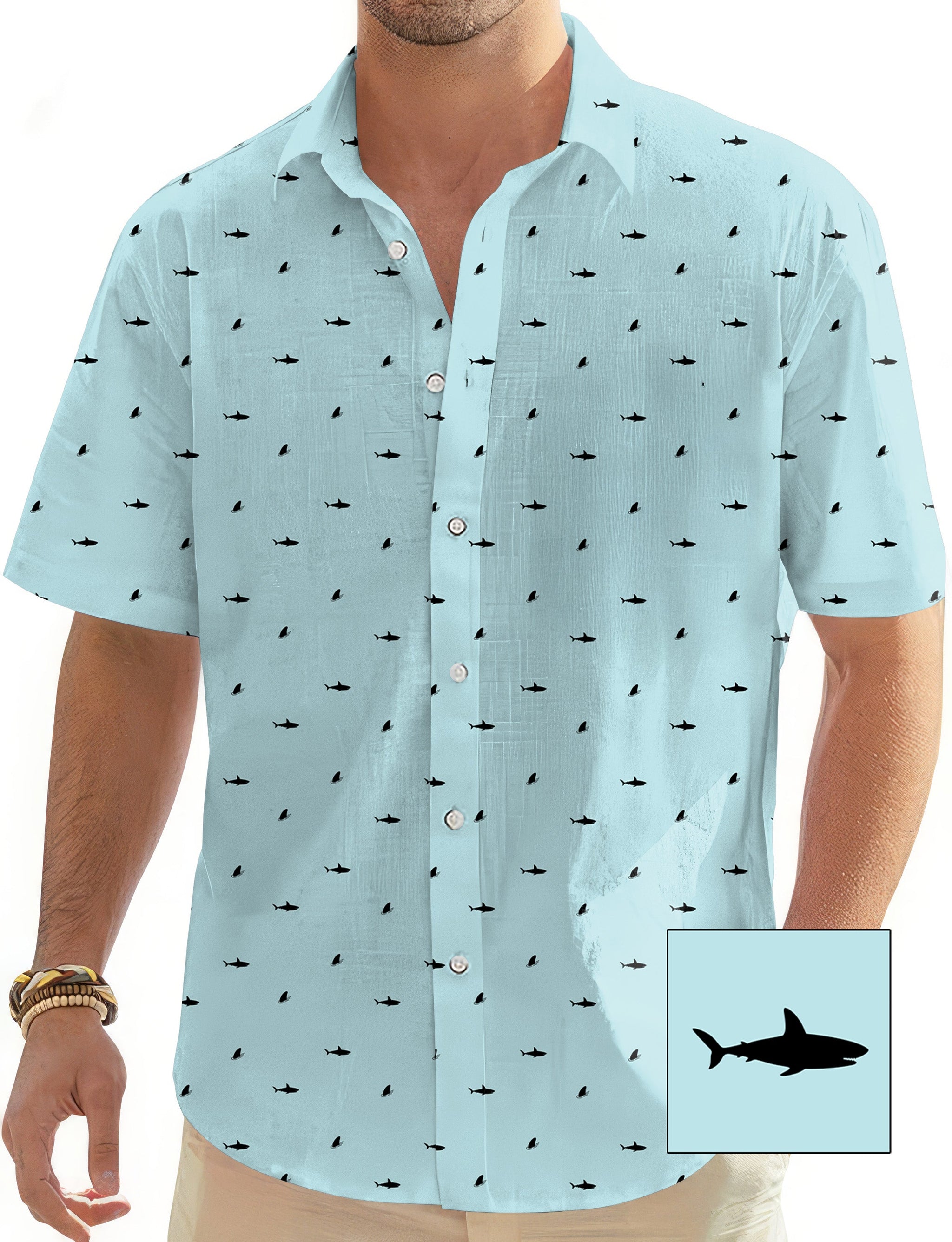Black Shark and Fin Custom The Background Color Men's Golf Hawaiian ...