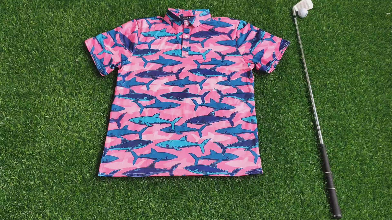 Men's Electric Sharks Pink golf polo - Customized Elegance